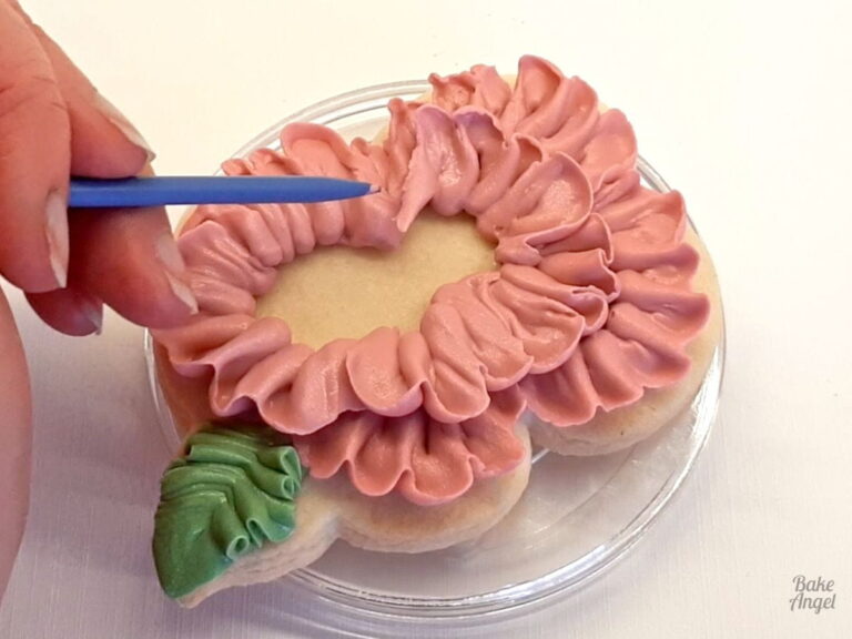 How to Pipe a 3D Royal Icing Flower on Cookies - Bake Angel